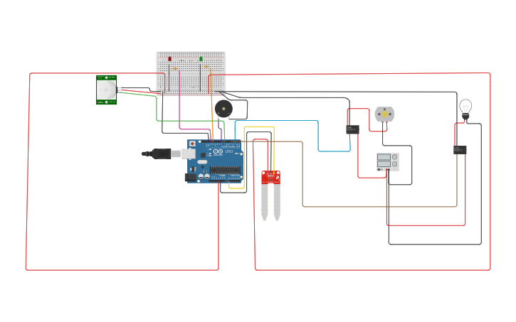 Circuit design smart irrigation system - Tinkercad