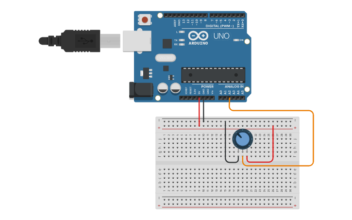 Circuit design 24. Potenciómetro. Monitor serial. | Tinkercad