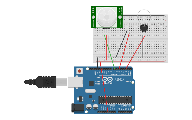 Circuit design Alarma mediante Infrarrojos programada con Arduino - Tinkercad