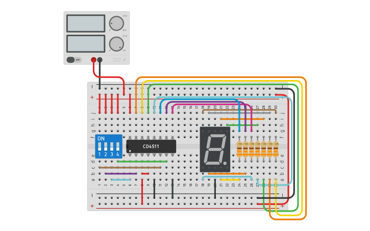 Circuit design Decodificador BCD - Display de 7 Segmentos - Tinkercad
