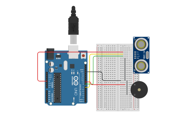 Circuit design Ultrasonic Sensor - Tinkercad