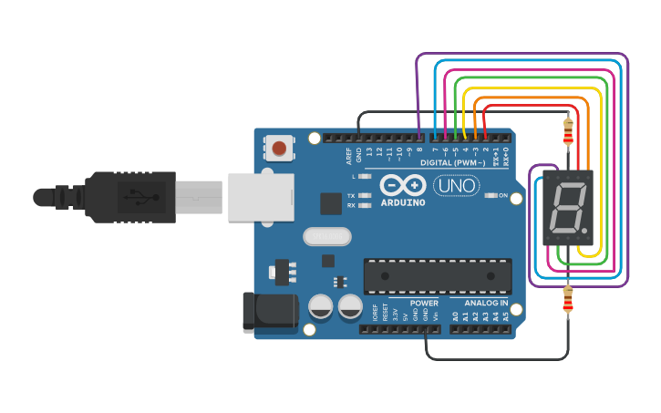 Circuit design 7 Segment Display - Tinkercad