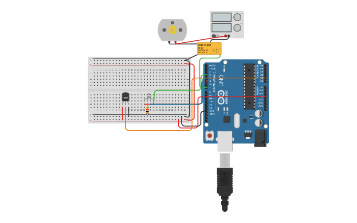Circuit design Motor con Sensor de temperatura - Tinkercad
