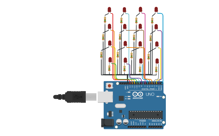 Circuit design matriz de led 4x4 | Tinkercad