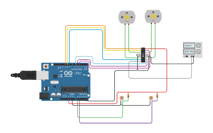Circuit design Line Follower - Tinkercad