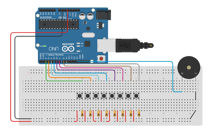 Circuit design lab 5 piano - Tinkercad