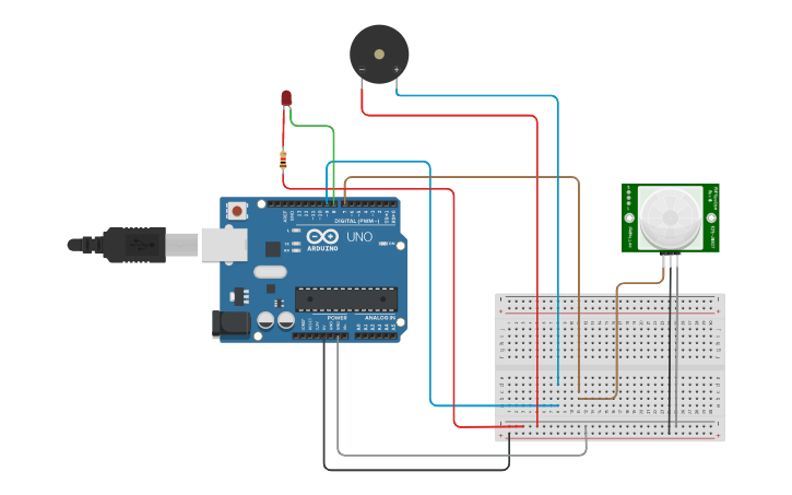 Circuit design Motion detection system - Tinkercad