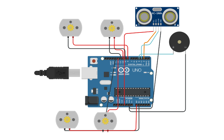 Circuit Design Distance Detector Rotor Buzzer Circuit Tinkercad 