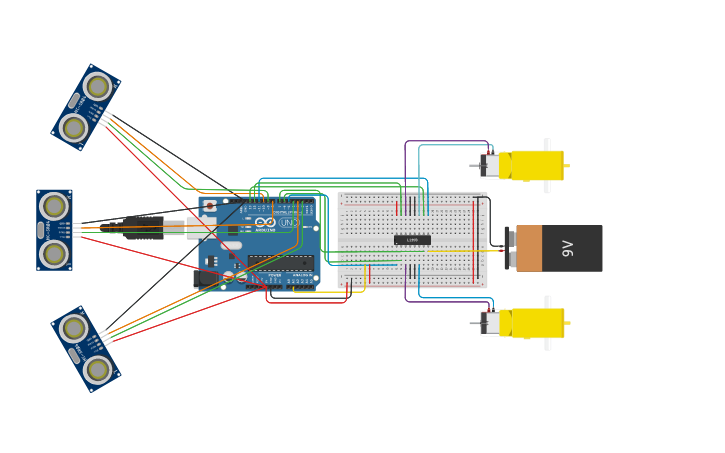Circuit design Robot evasor de obstaculos - Tinkercad