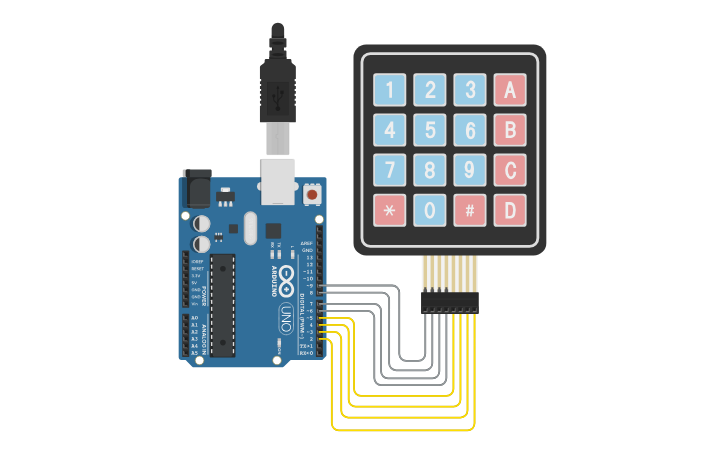 Circuit design Keypad 4x4 - Tinkercad