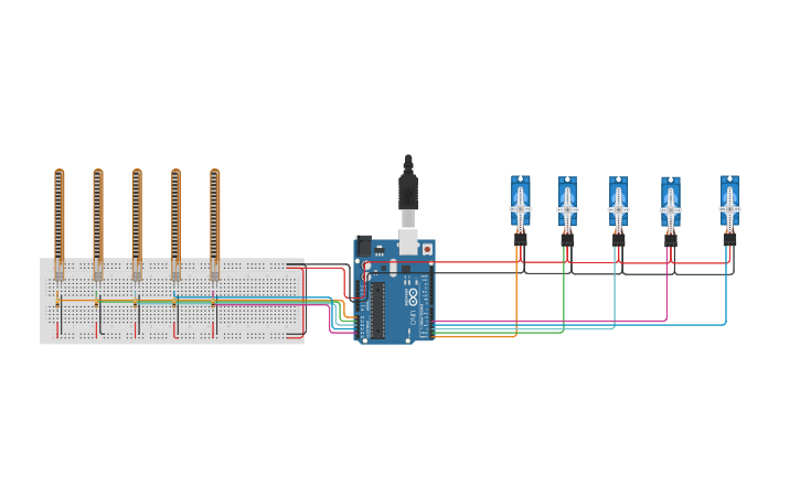 Circuit design Robotic Hand using Flex Sensor - Tinkercad