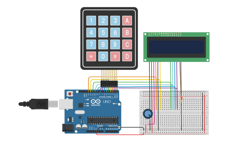 Circuit design Copy of Calculator-1: Keypad and LCD | Tinkercad