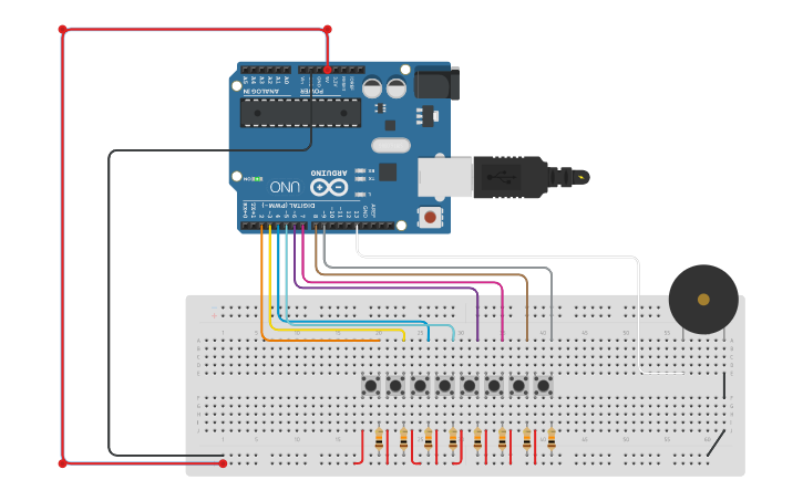 Circuit design Arduino Piano - Tinkercad