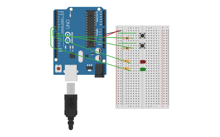 Circuit design Two buttons DR | Tinkercad