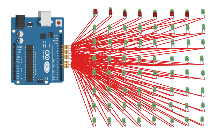 Circuit design Charlieplexed Arduino 8x8 LED Grid Display Shield - Tinkercad