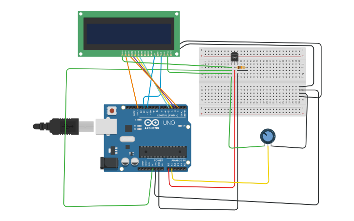 Circuit design USING LM35 AND POTENTIOMETER - Tinkercad