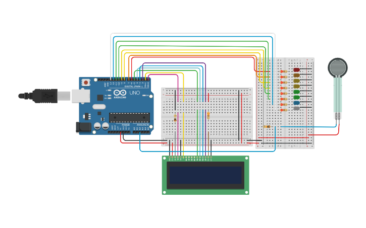 Circuit design Copy of Sensor de Força e LCD - Tinkercad