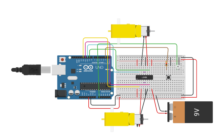 Circuit design Dos Motores Con Arduino Y Puente H L293D sensor IR - Tinkercad