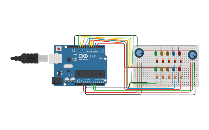 Circuit Design ฝึกปฏิบัติ 4 วงจร Led ไฟวิ่งจำนวน 2 แถวๆละ 5หลอด Arduino