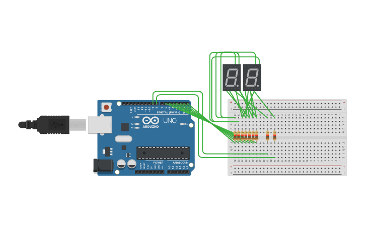 Circuit design MCLab - Classwork 3: Timer Interrupt and 7-Segment Display | Tinkercad