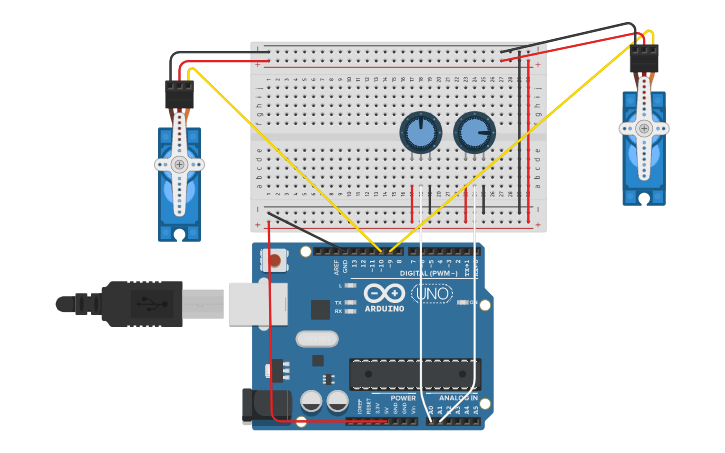 Circuit Design 2 Servo And 2 Potentiometer Tinkercad