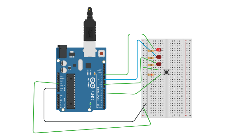 Circuit design L4 - 3 LEDS - Tinkercad