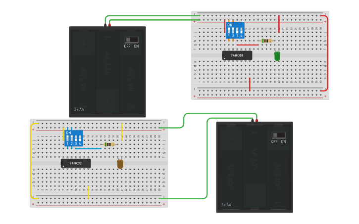 Circuit design 7408 - 7404 | Tinkercad
