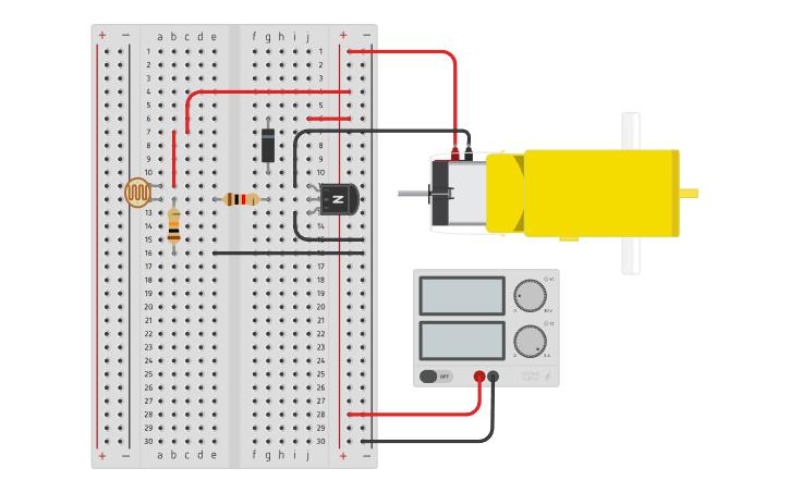 Circuit design LDR ile DC motor çalıştırma (Aydınlıkta) - Tinkercad