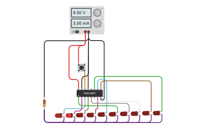Circuit design 74HC4017 test circuit - Tinkercad