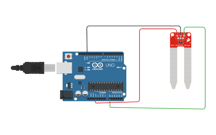 Circuit design SOIL MOISTURE SENSOR USING ARDUINO - Tinkercad