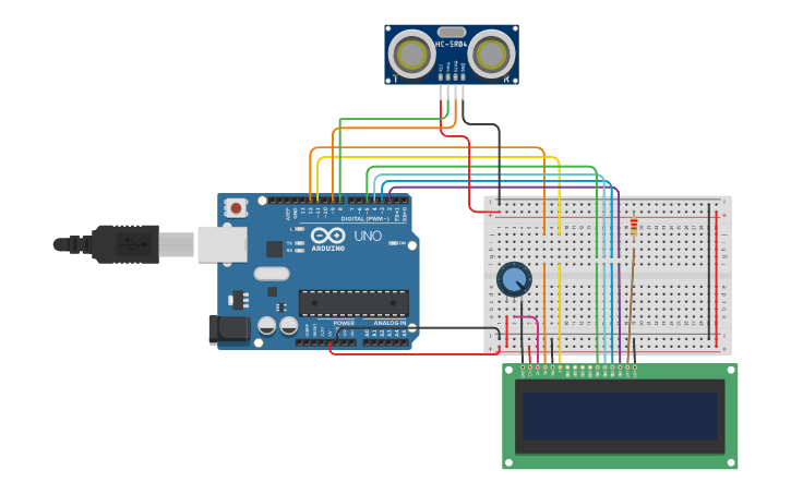 Circuit design Sensor Jarak | Tinkercad