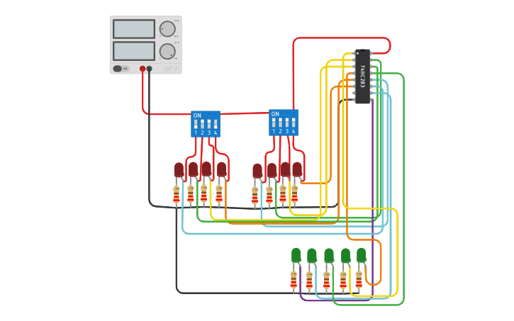 Circuit design 4 Bit Adder - Tinkercad