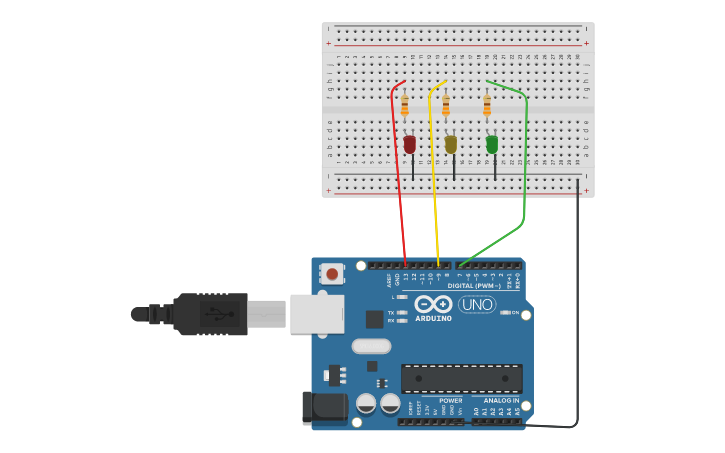 Circuit design Semaforo IDE Arduino - Tinkercad
