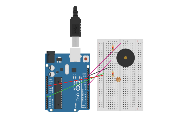 Circuit design Photoresistor Alarm - Tinkercad