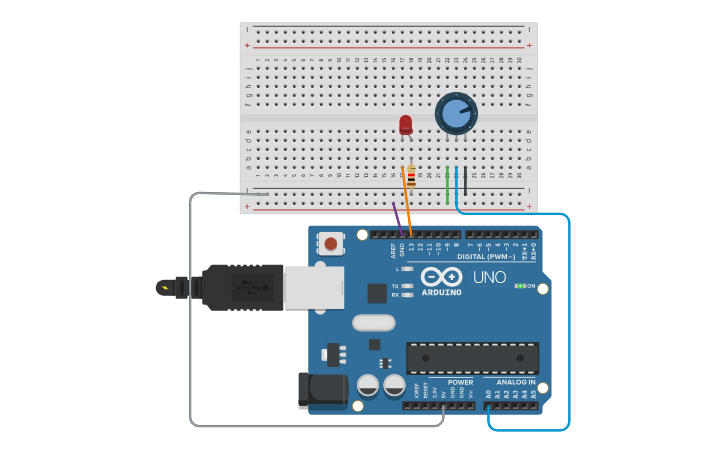 Circuit design LED WITH POTENTIOMETER CONTROL FADE - Tinkercad