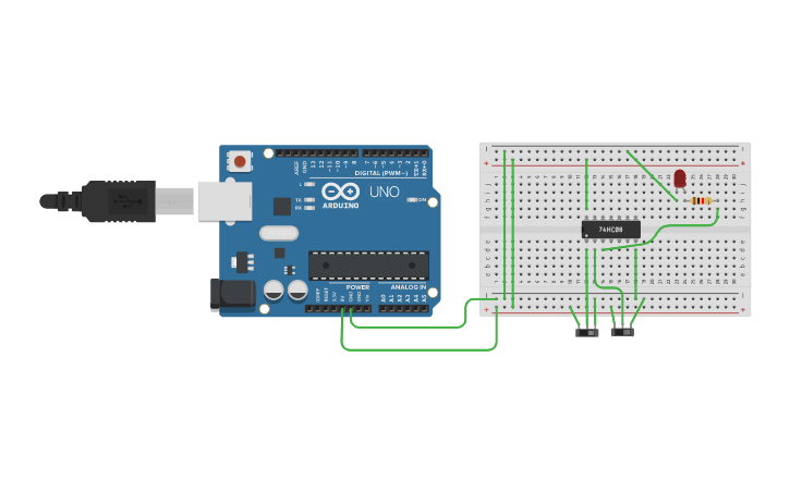 Circuit design IC 74HC08- Pin Configuration - Tinkercad