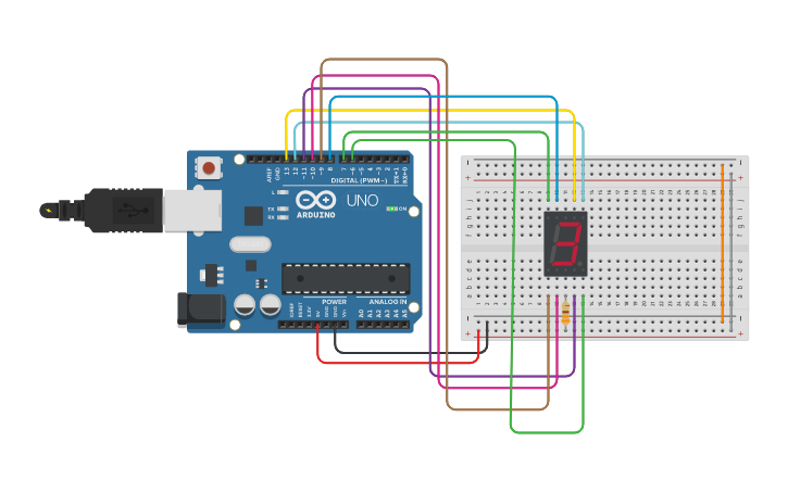 Circuit design Copy of Display 7 segmentos - Tinkercad