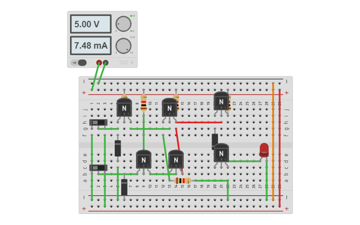 Circuit design TTL NOR - Tinkercad