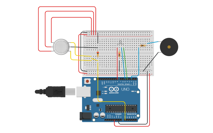 Circuit design Smoke detector - Tinkercad