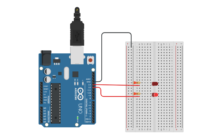 Circuit design Blinking lights - Tinkercad