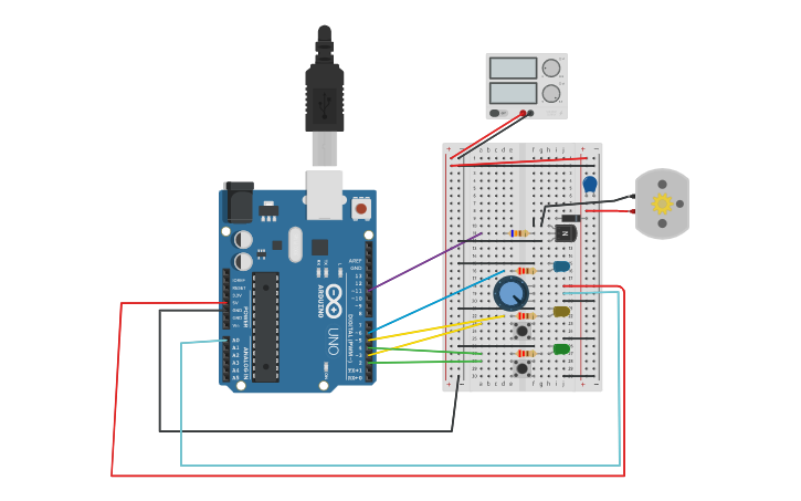 Circuit design Lab Transistors Motors Part C NPN BJT | Tinkercad