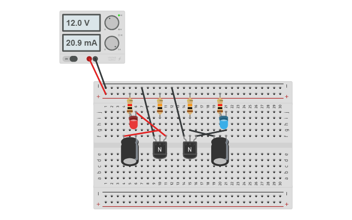 Circuit design transistores: oscilador con transistores - Tinkercad