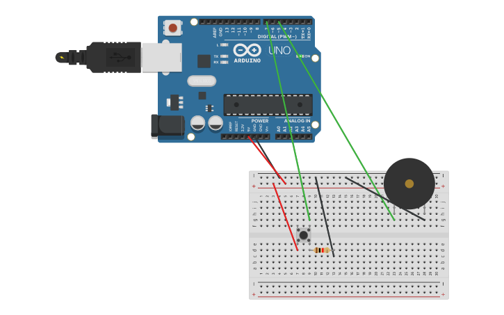 Circuit design buzzer alarm - Tinkercad