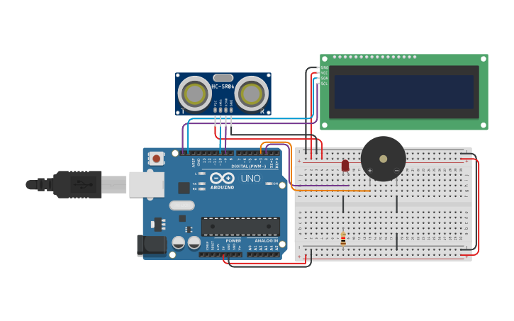 Circuit design Program 7: Ultrasonic Distance Sensor - Tinkercad