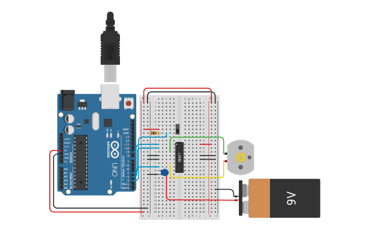 Circuit design EXP 4.B. DC Motor Control Using an H-Bridge - Tinkercad