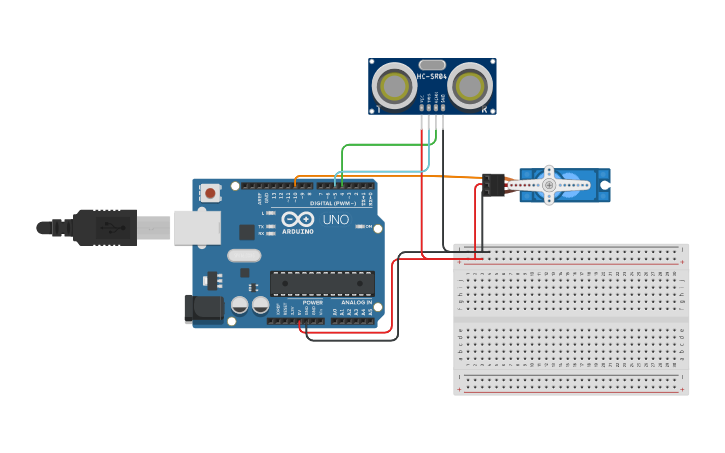 Circuit design Ultrasonico com Servo-motor | Tinkercad
