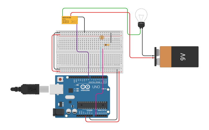 Circuit design Aula 13 - Acionar Relé com Sensor LDR - Tinkercad