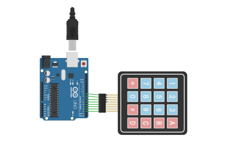 Circuit design Pratica 8 - Teclado 4x4 | Tinkercad