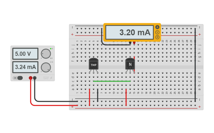 Circuit design Temperature Sensor with Transistor - Tinkercad