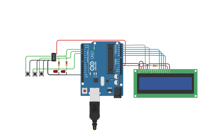 Circuit design LCD+RotaryEncoder driven menus (arduino HMI) - Tinkercad